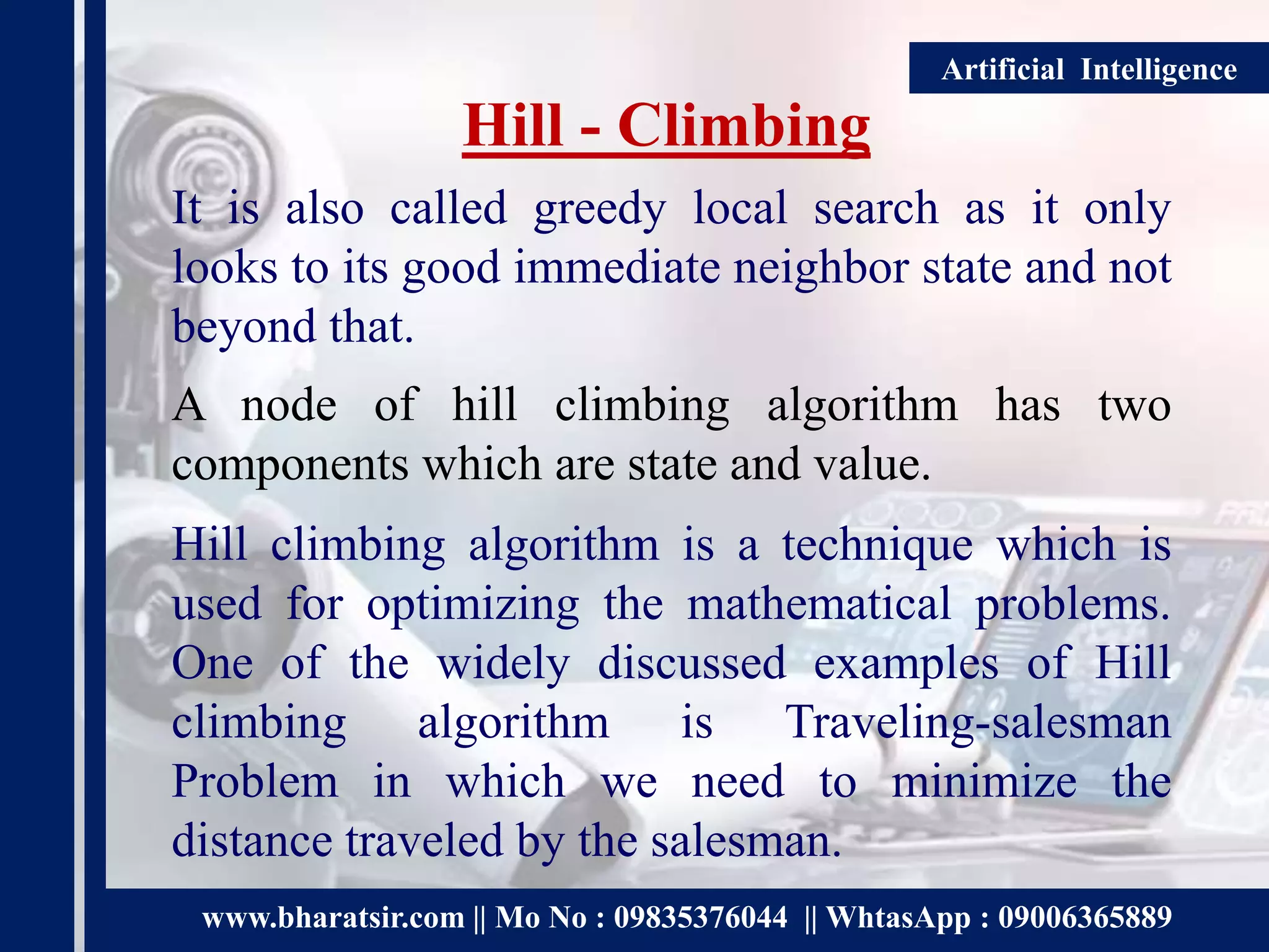 Hill Climbing Algorithm in Artificial Intelligence | PPTX Hill Climbing Algorithm in Artificial Intelligence | PPTX