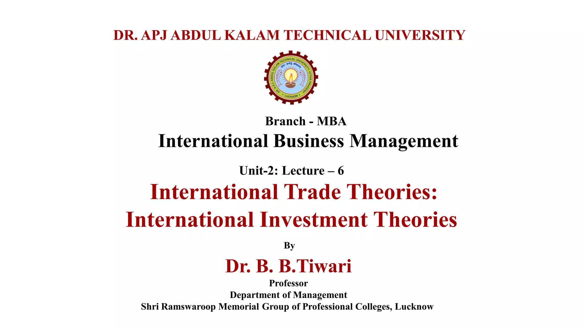 Unit -2 lecture-6 (international investment theory) | PDF