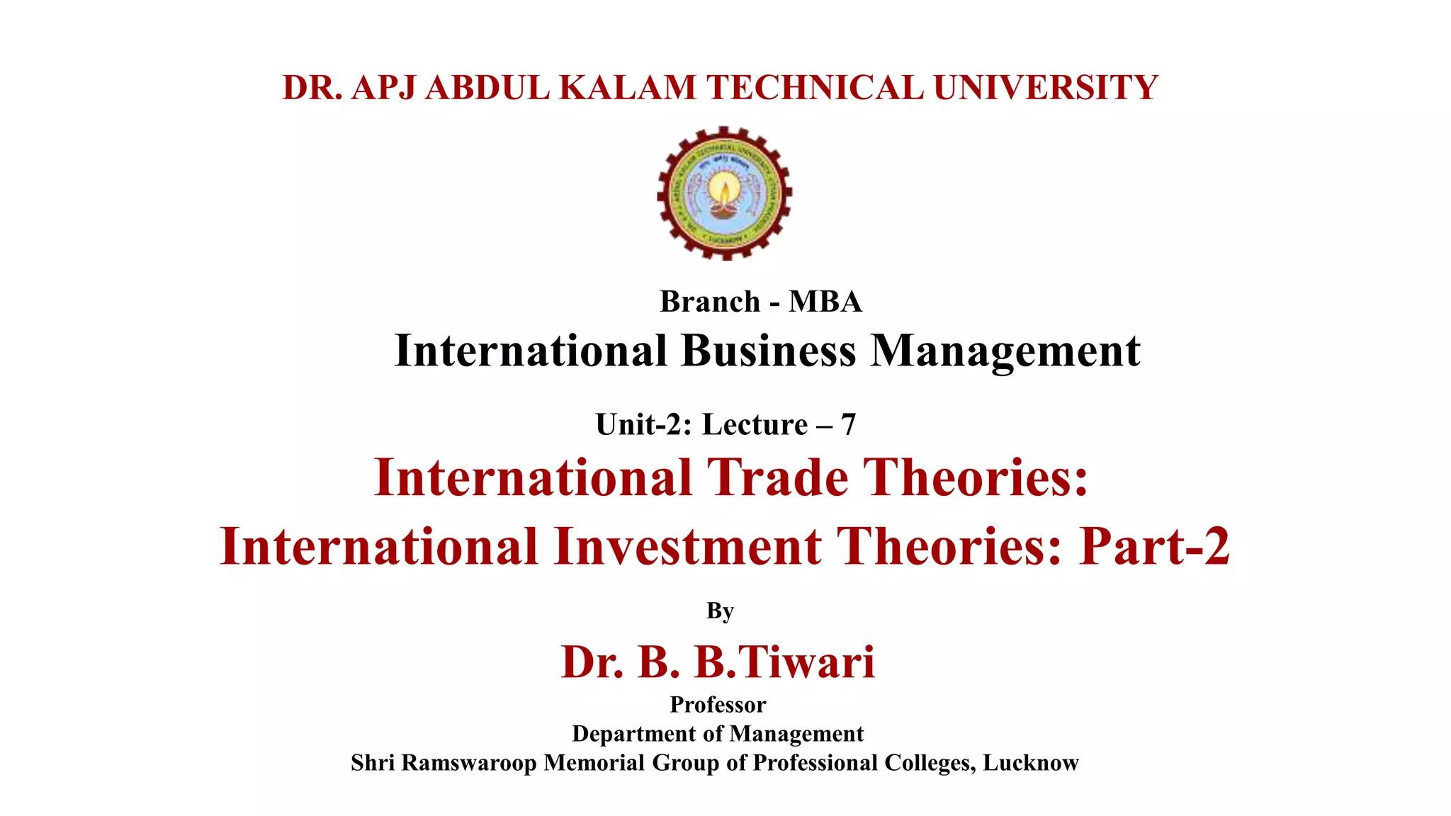 Unit-2 Lecture-7 (International Investment Theory Part-2 ...