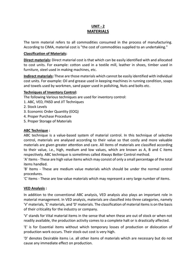 Unit-2 Materials Osmania university b.com honors cost accounting unit ...