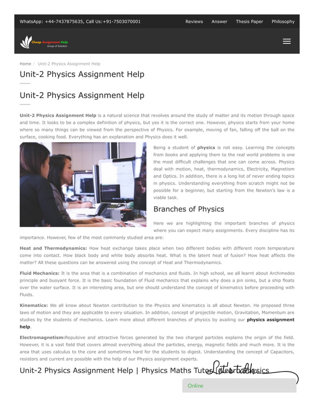 Unit 2 physics assignment help | PDF