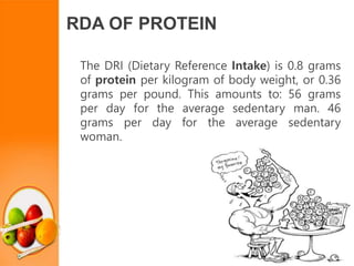 Proteins classification, source, function & RDA | PPTX