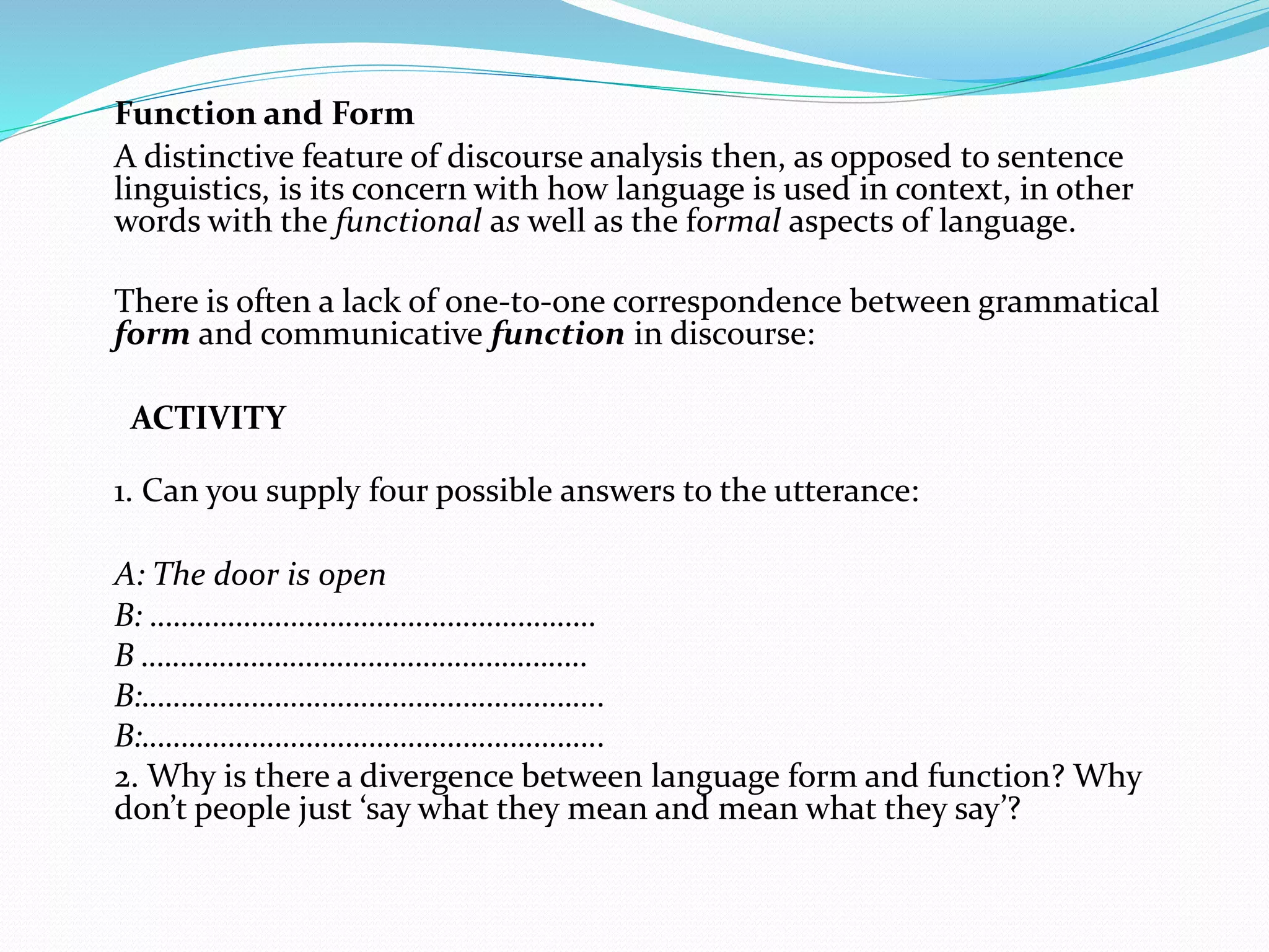 Pragmatics and Discourse , context & speech acts | PPTX