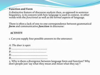 Pragmatics and Discourse , context & speech acts | PPTX