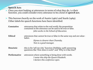 Pragmatics and Discourse , context & speech acts | PPTX