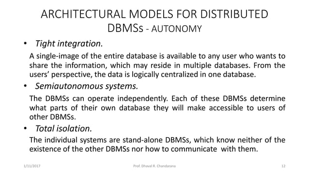 Distributed DBMS - Unit 3 - Distributed DBMS Architecture | PPT Distributed DBMS - Unit 3 - Distributed DBMS Architecture | PPT