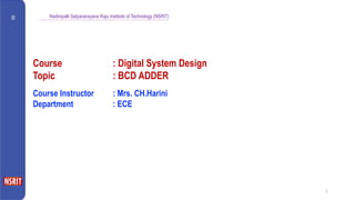 BCD ADDER - Combinational Circuits of Digital Circuits Design | PPTX