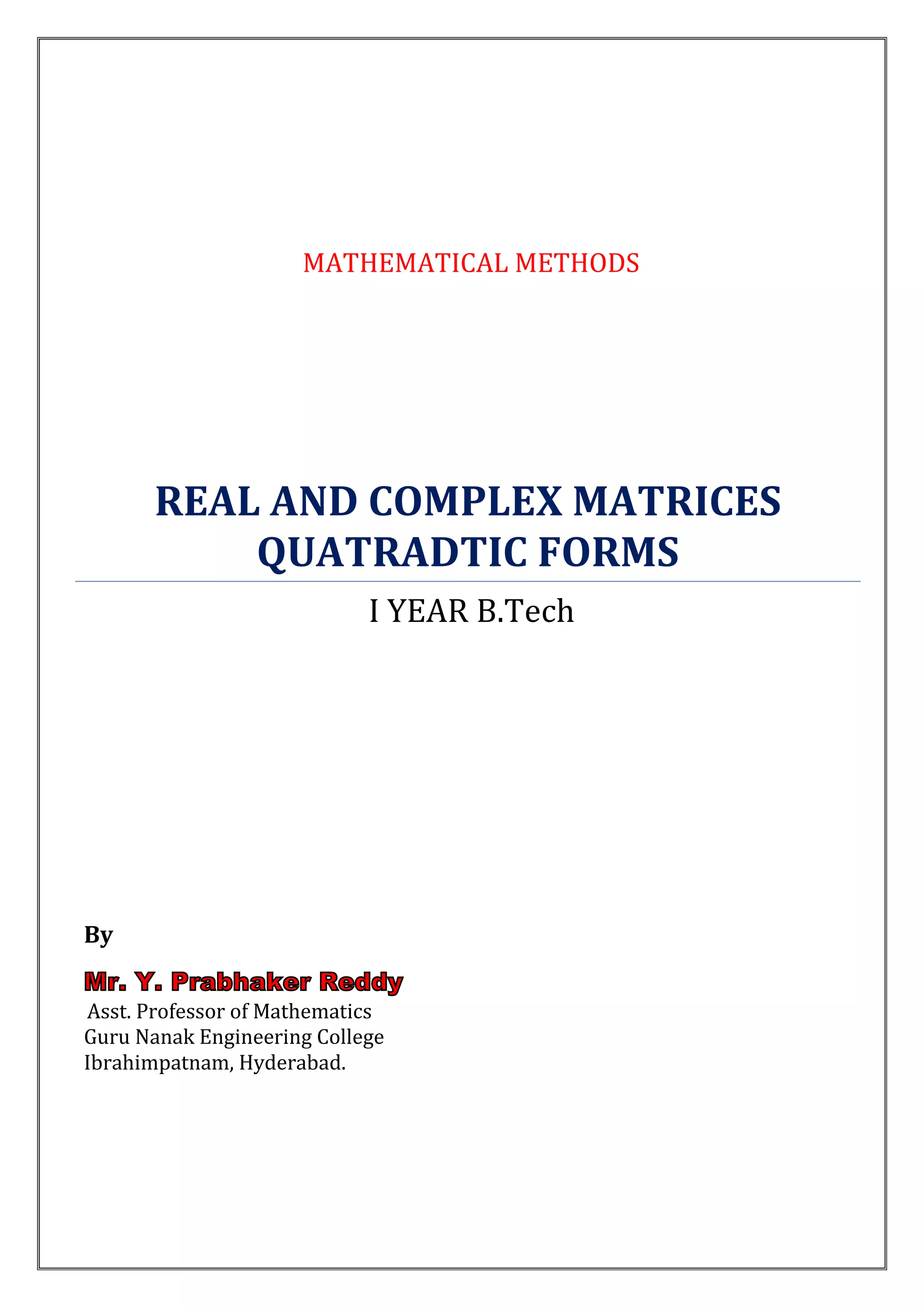 real andcomplexmatricesquadraticforms | PDF | Physics | Science