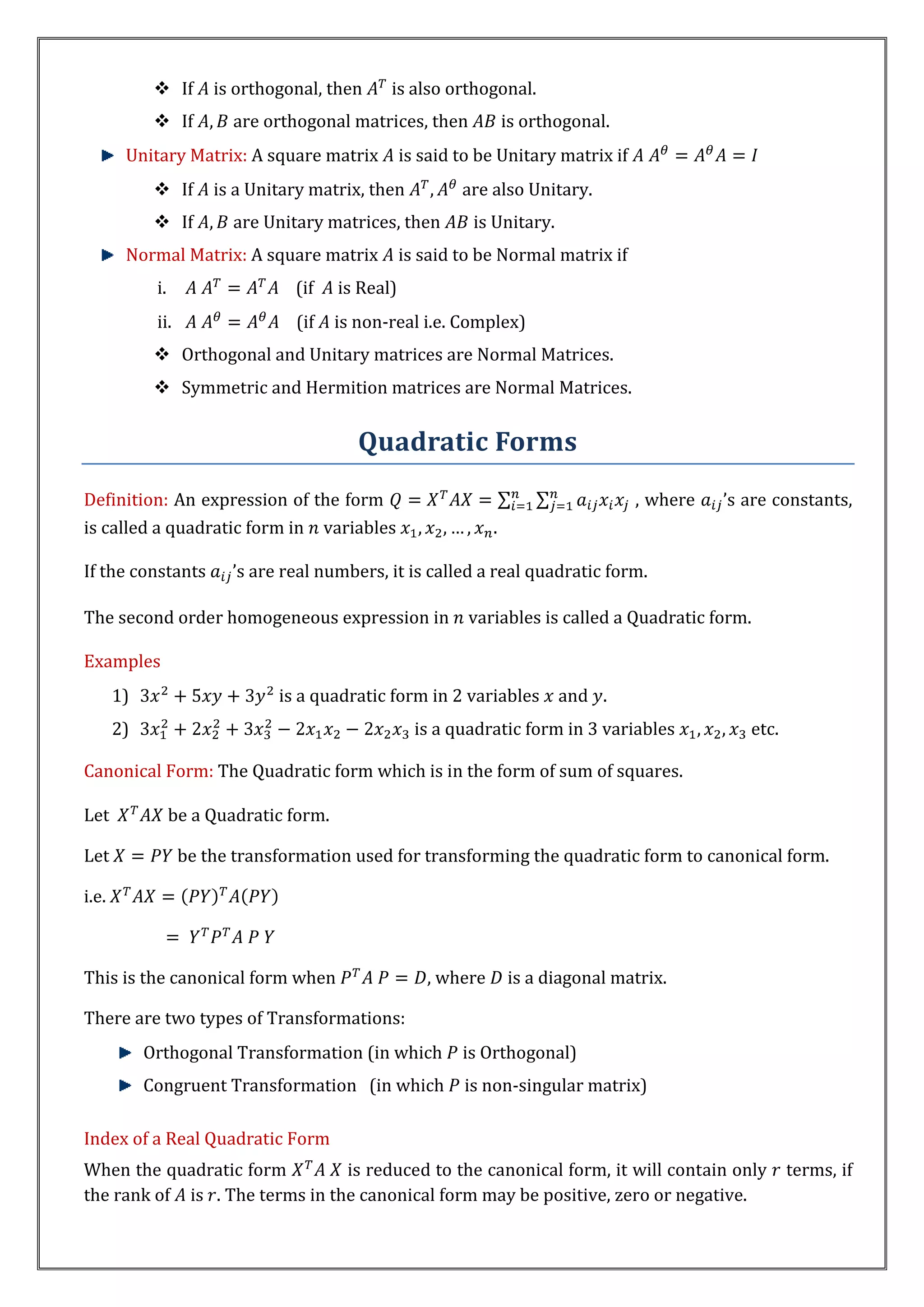 real andcomplexmatricesquadraticforms | PDF | Physics | Science
