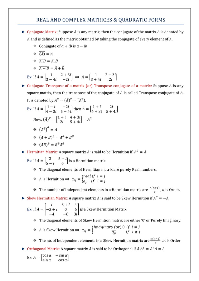 real andcomplexmatricesquadraticforms | PDF | Physics | Science