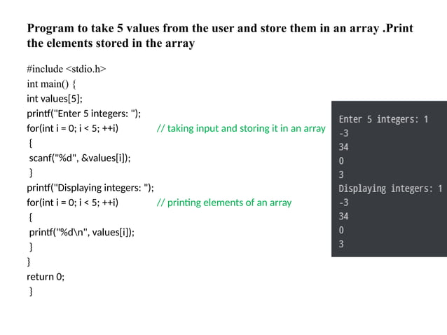 arrays in c programming - example programs | PPTX