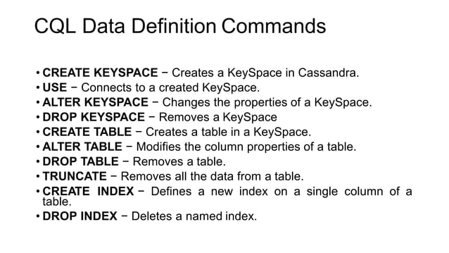 Unit -3 -Features of Cassandra, CQL Data types, CQLSH, Keyspaces | PPT