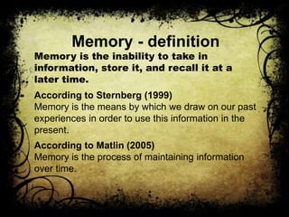 educational psychology- memory and study skills | PPTX