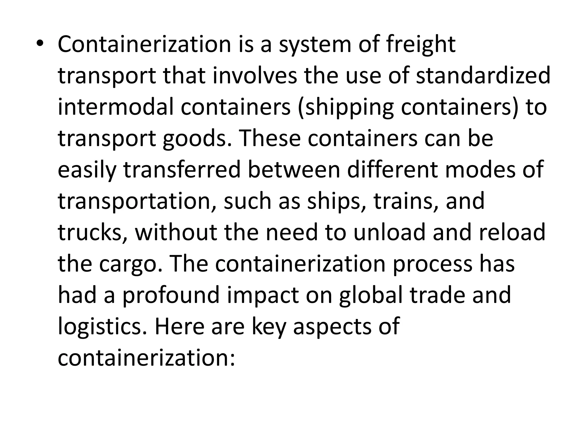 LOGISTICs containerization and types of containerization | PDF
