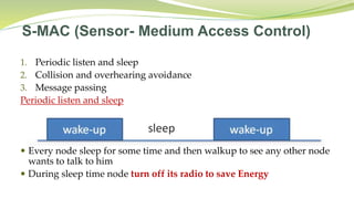 WSN NETWORK -MAC PROTOCOLS - Low Duty Cycle Protocols And Wakeup Concepts – S-MAC | PPTX