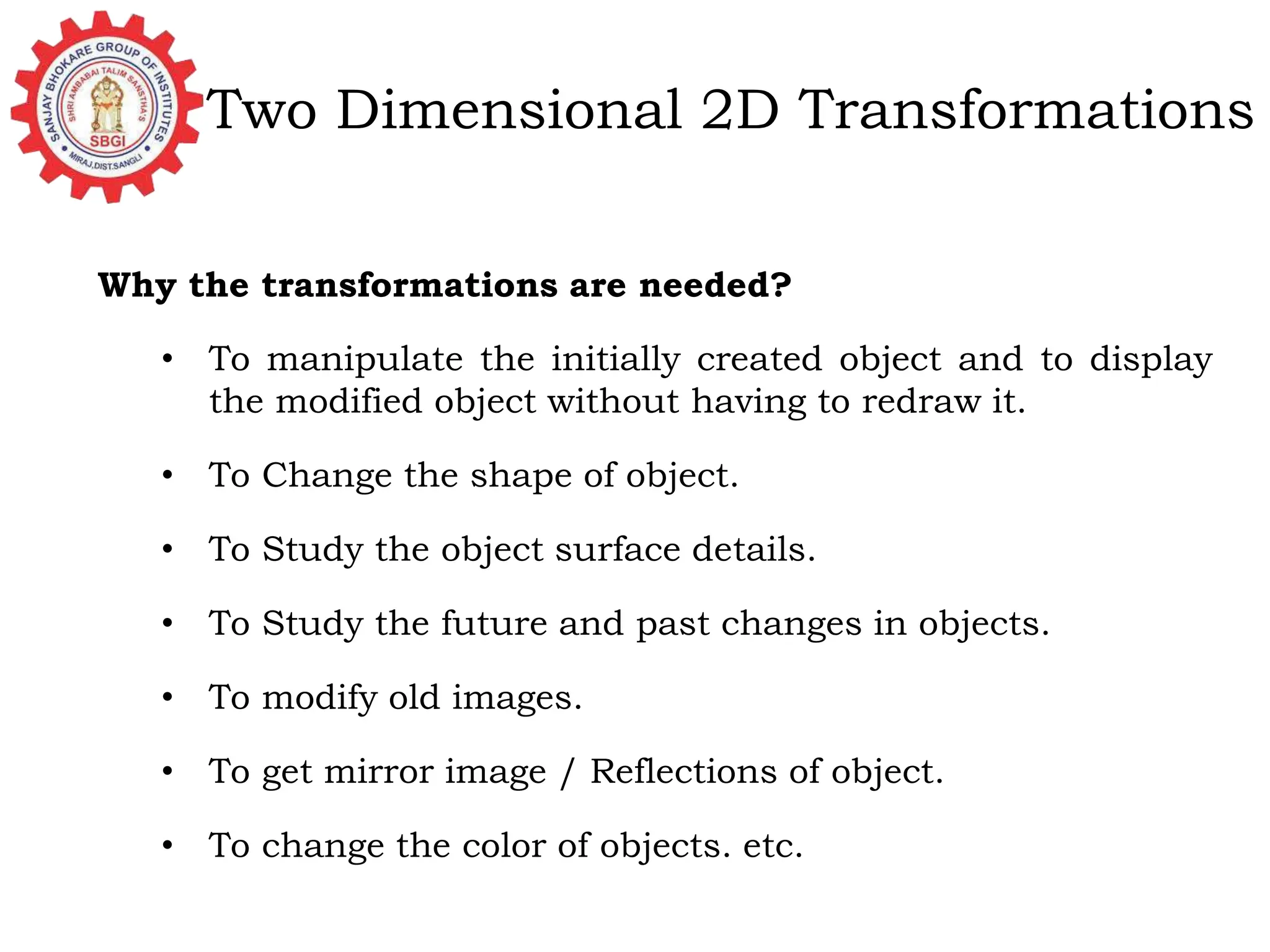 Overview of Transformation in Computer Graphics | PPTX