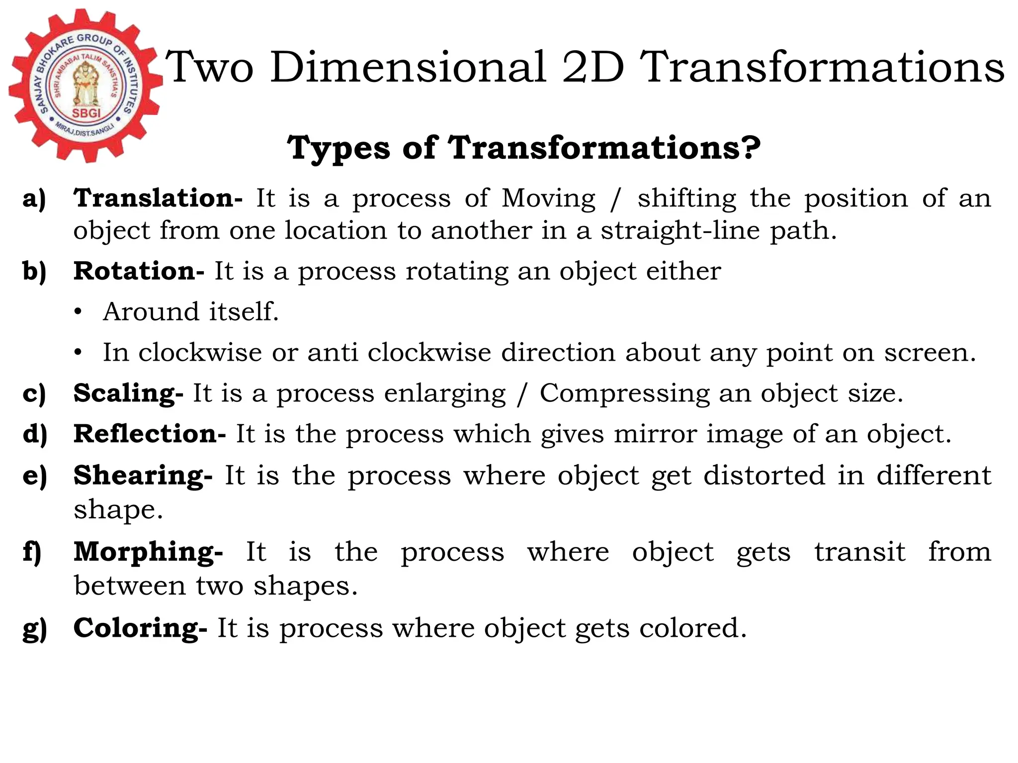 Overview of Transformation in Computer Graphics | PPTX