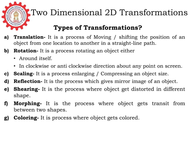 Overview of Transformation in Computer Graphics | PPTX