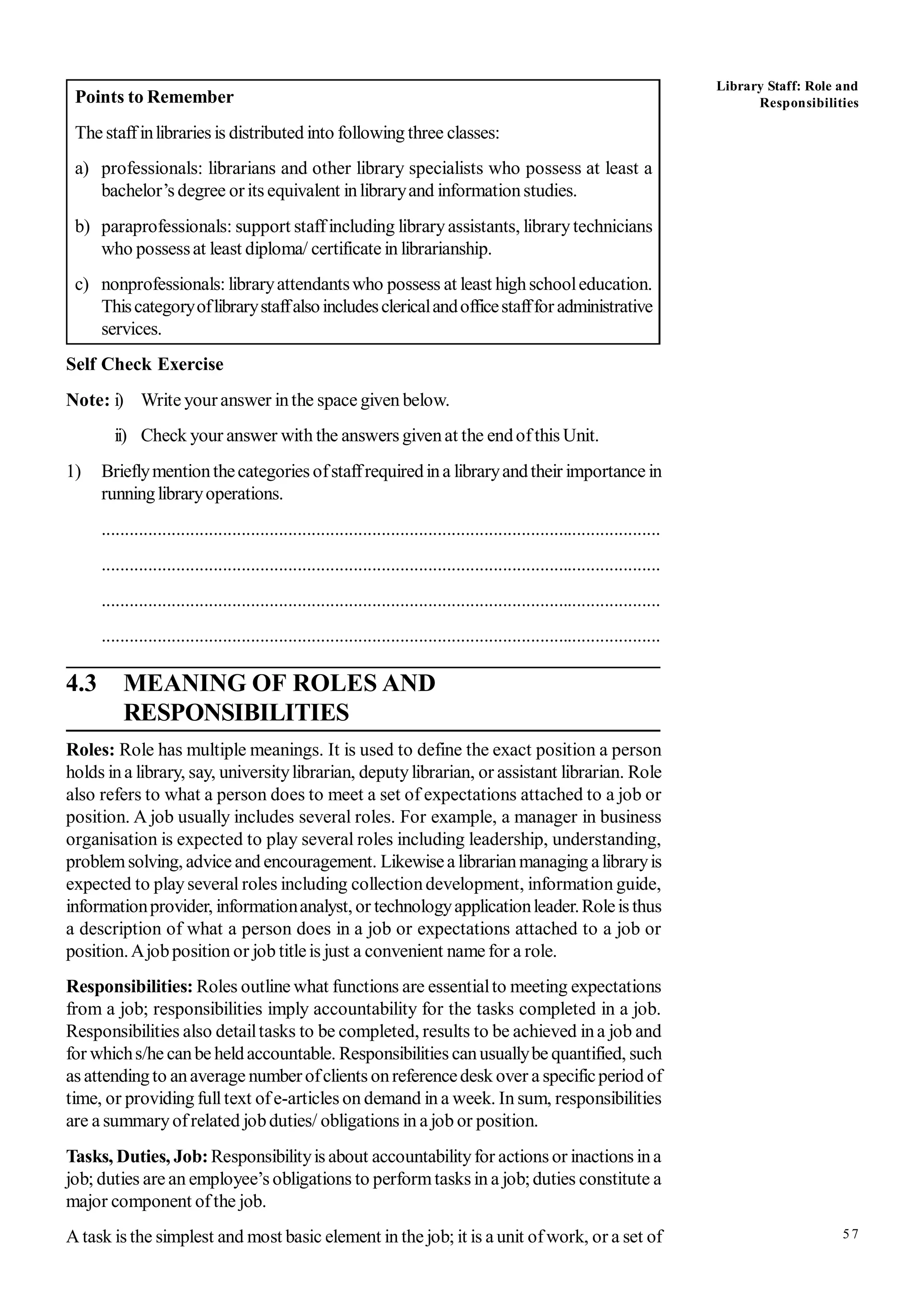 LIBRARY STAFF: ROLES AND RESPONSIBILITIES | PDF