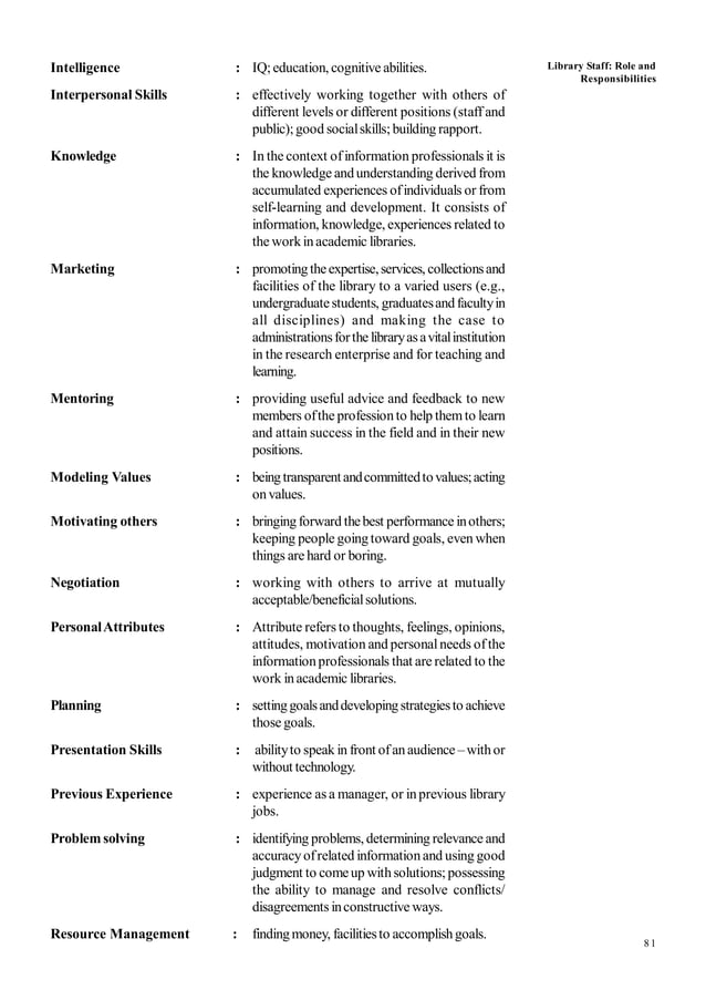 LIBRARY STAFF: ROLES AND RESPONSIBILITIES | PDF