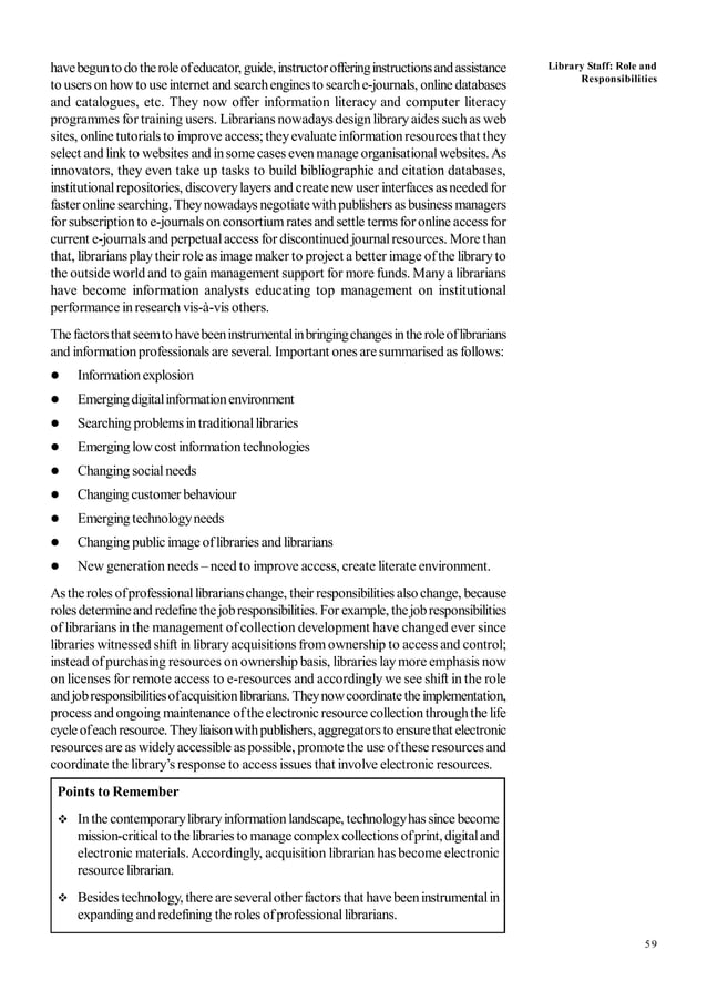 LIBRARY STAFF: ROLES AND RESPONSIBILITIES | PDF