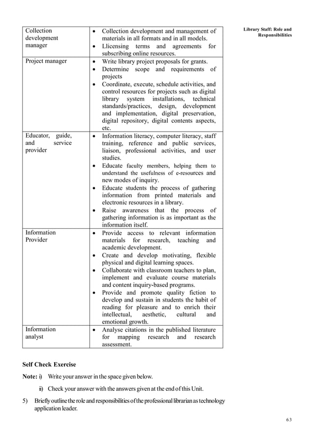 LIBRARY STAFF: ROLES AND RESPONSIBILITIES | PDF