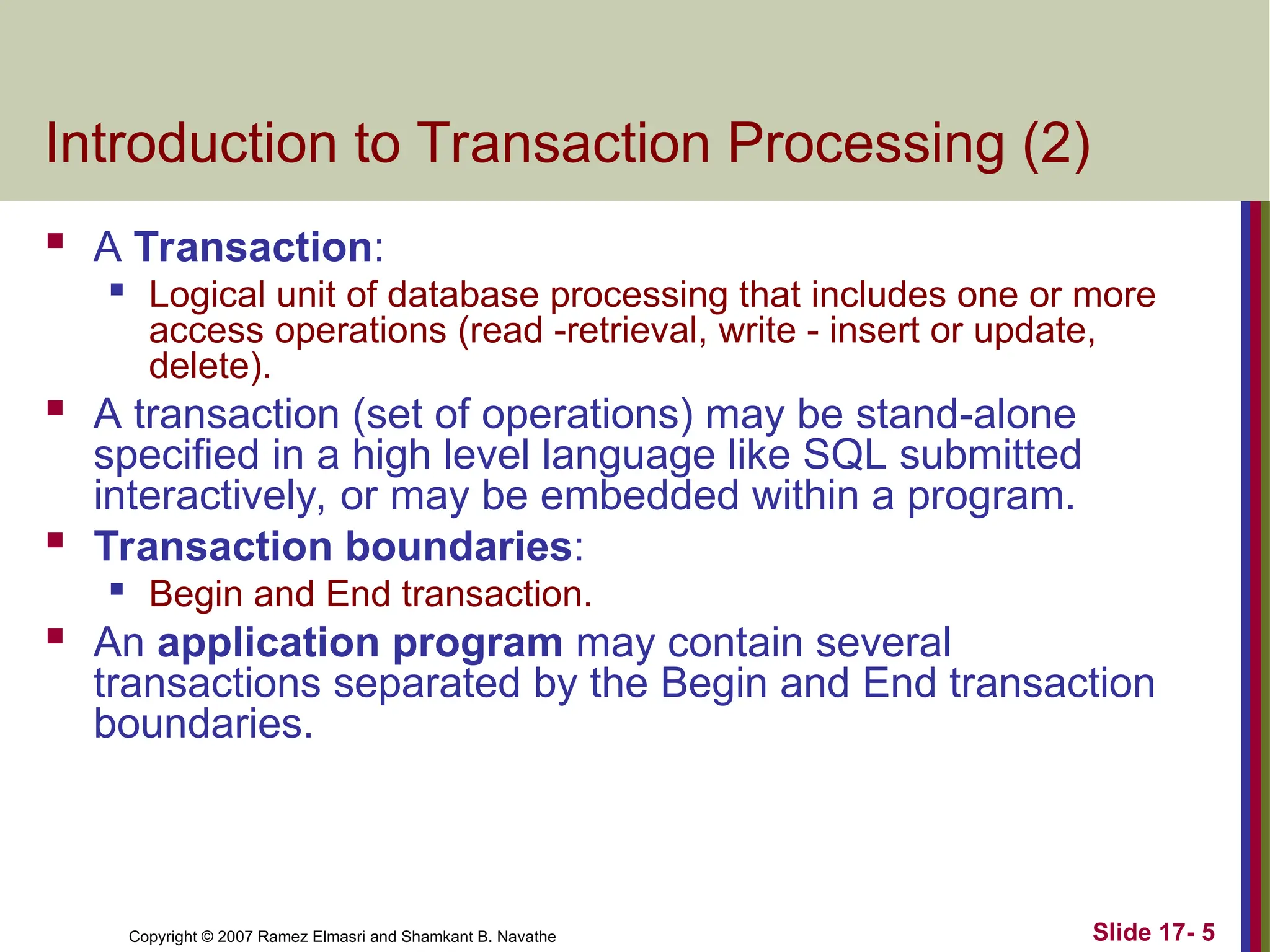 Database Management System Transaction Processing Unit 4 Ppt