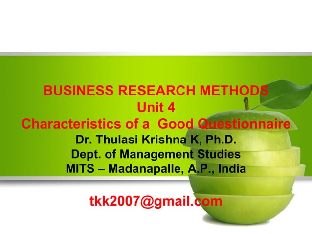 BRM - Dr. TK - Characteristics of a Good Questionnaire | PDF