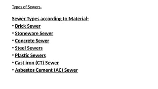 Types of Sewers according to material.... | PPTX