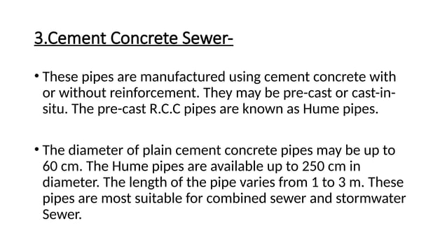 Types of Sewers according to material.... | PPT