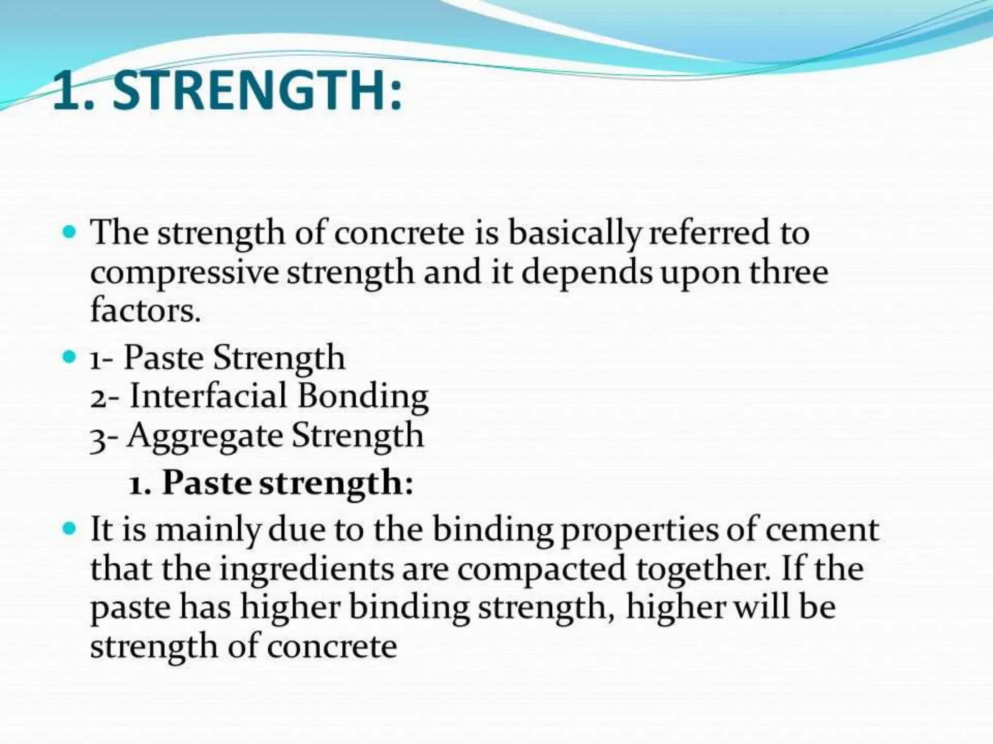 Water / Cement ratio – Abram’s Law – Gel/space ratio – Gain of strength ...