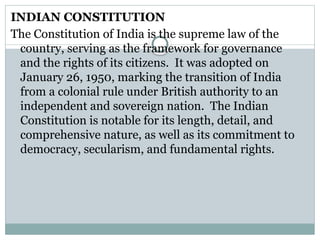 UNIT -4 INTRODUCTION TO INDIAN CONSTITUTION, FUNDAMENTAL RIGHTS, HUMAN RIGHTS COMMISSION.-UNIT 4 ...