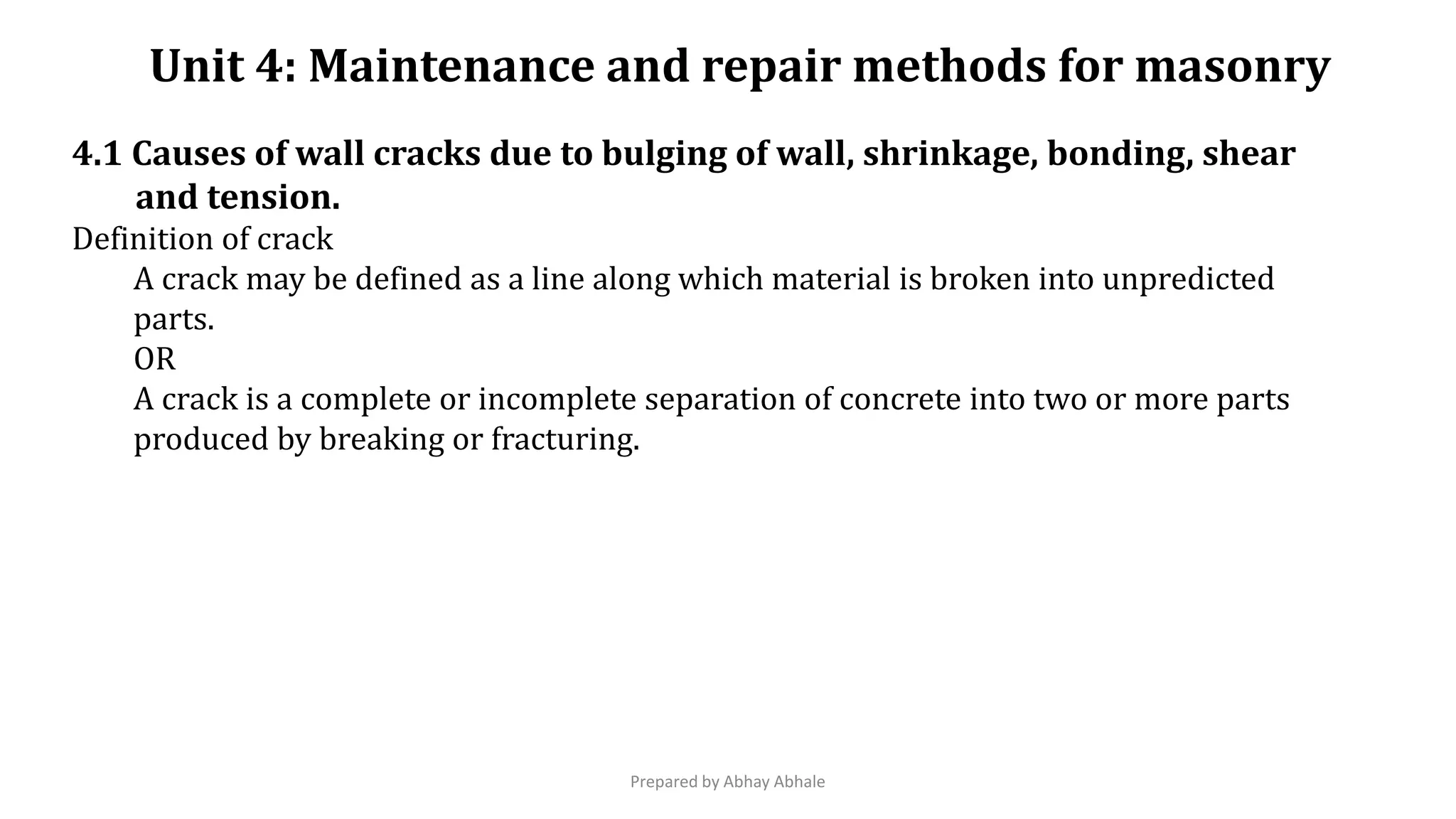 Unit 4 maintenance & repair methods for masonry mrs | PPT