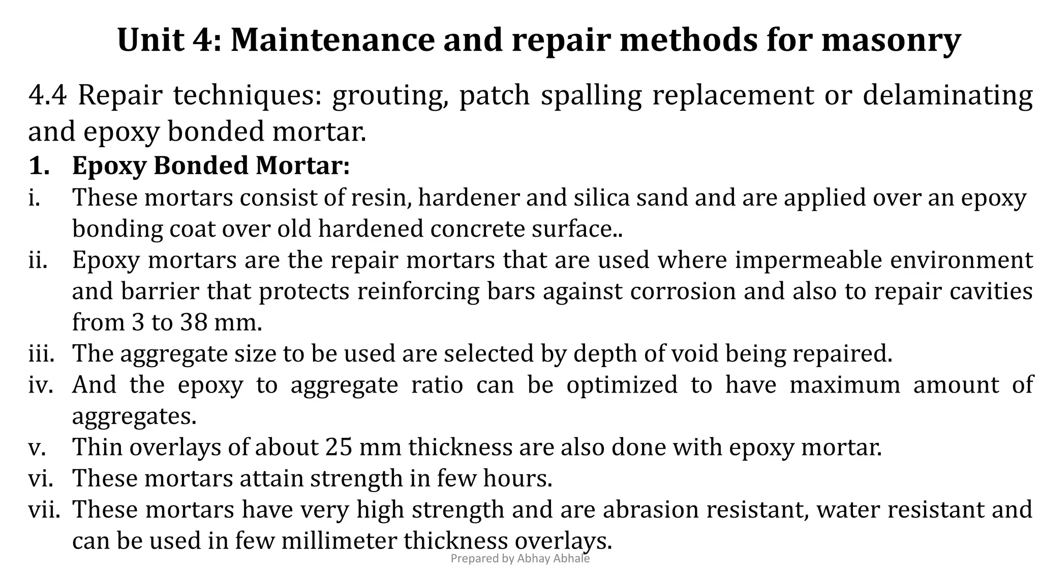 Unit 4 maintenance & repair methods for masonry mrs | PPT