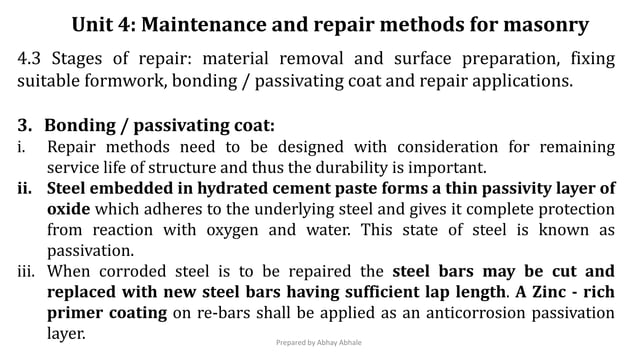 Unit 4 maintenance & repair methods for masonry mrs | PPT