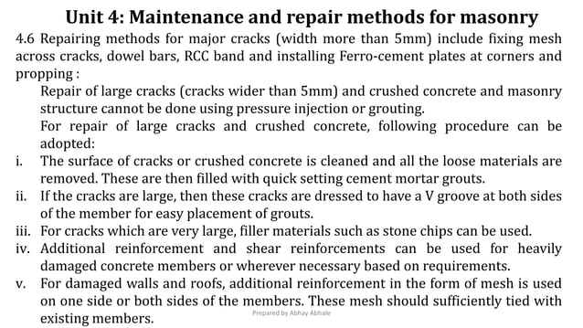 Unit 4 maintenance & repair methods for masonry mrs | PPT