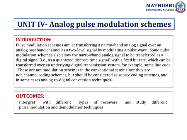 Unit-4 Pulse analog Modulation.ppt | Digital Audio | Computer Software and Applications