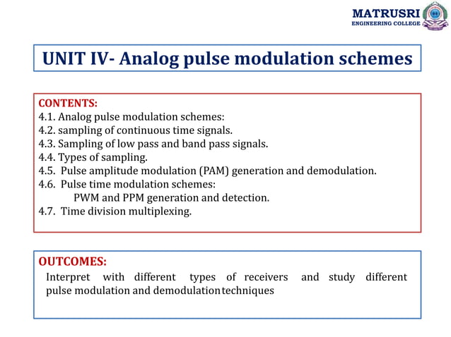 Unit-4 Pulse analog Modulation.ppt | Digital Audio | Computer Software and Applications
