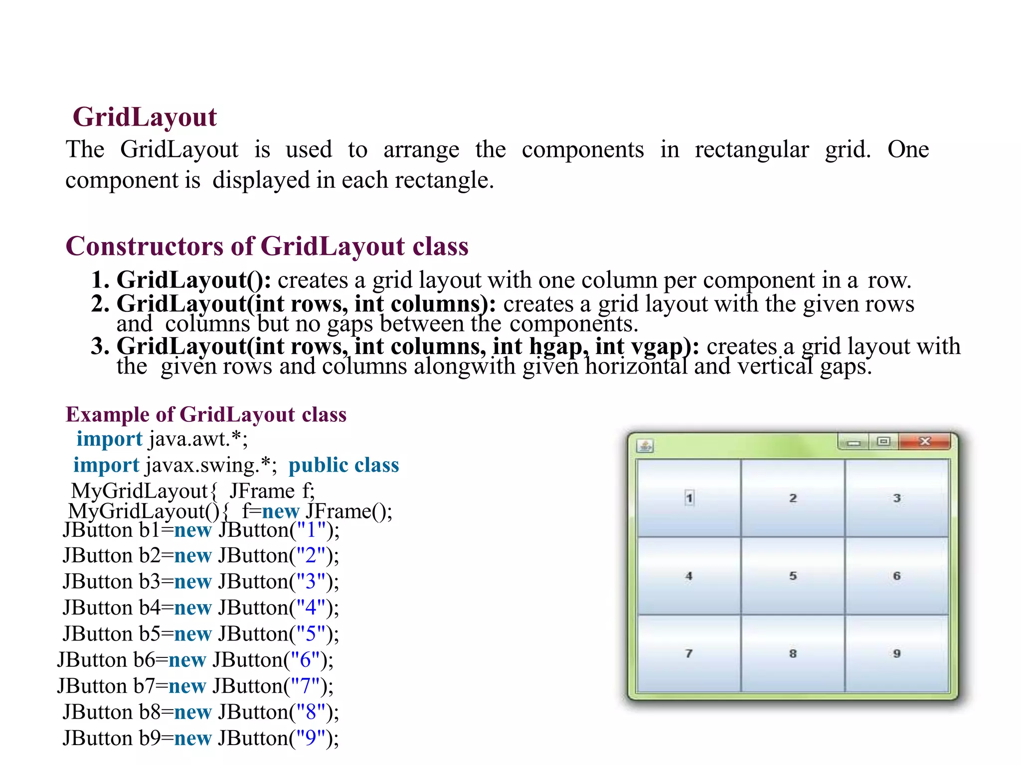 Awt, Swing, Layout managers | PPTX