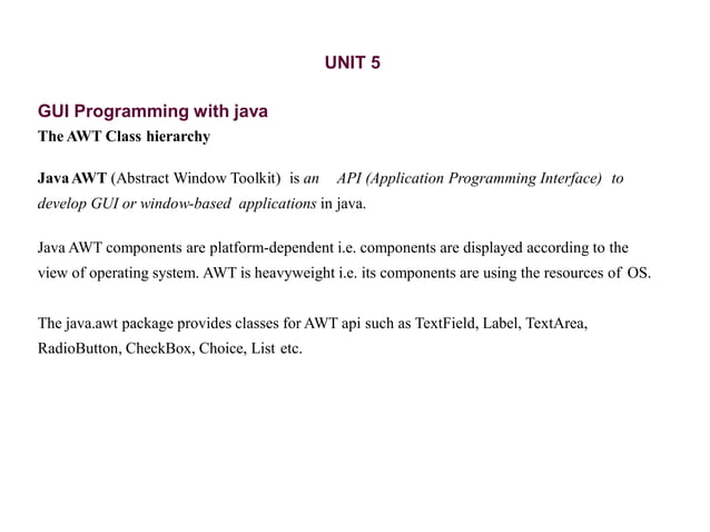 Awt, Swing, Layout managers | PPTX | Programming Languages | Computing