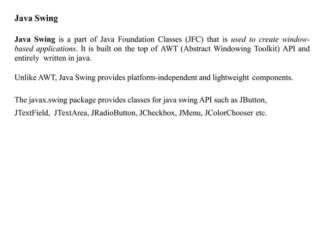 Awt, Swing, Layout managers | PPTX | Programming Languages | Computing