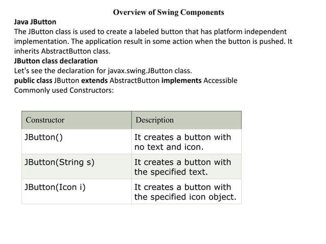 Awt, Swing, Layout managers | PPTX | Programming Languages | Computing