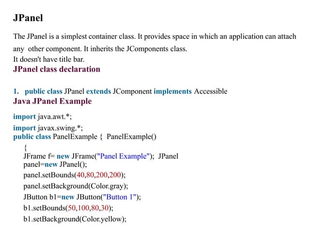 Awt, Swing, Layout managers | PPTX | Programming Languages | Computing