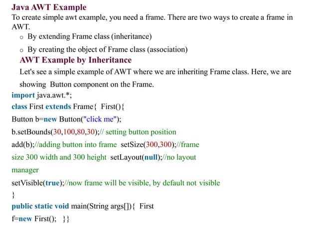 Awt, Swing, Layout managers | PPTX | Programming Languages | Computing