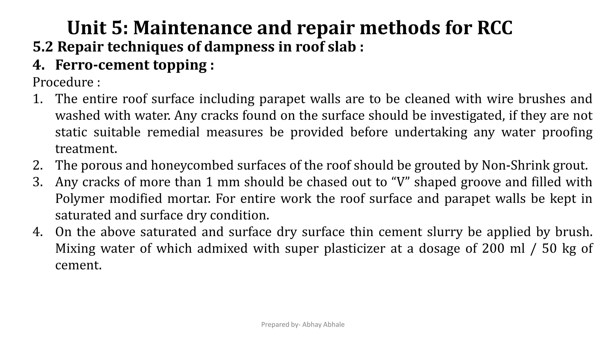 Unit 5 maintenance and repair methods for rcc mrs | PPT