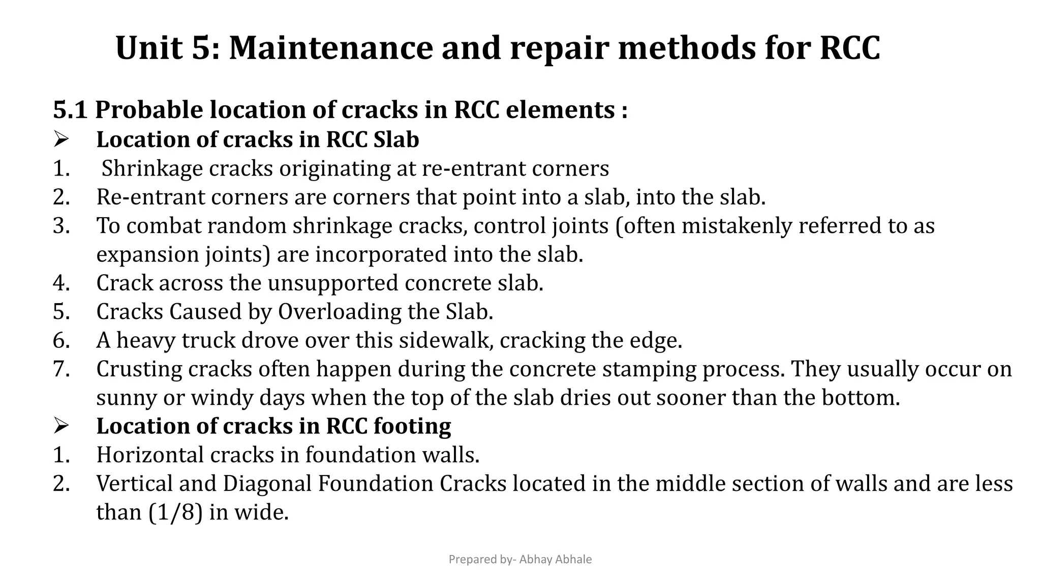 Unit 5 maintenance and repair methods for rcc mrs | PPT