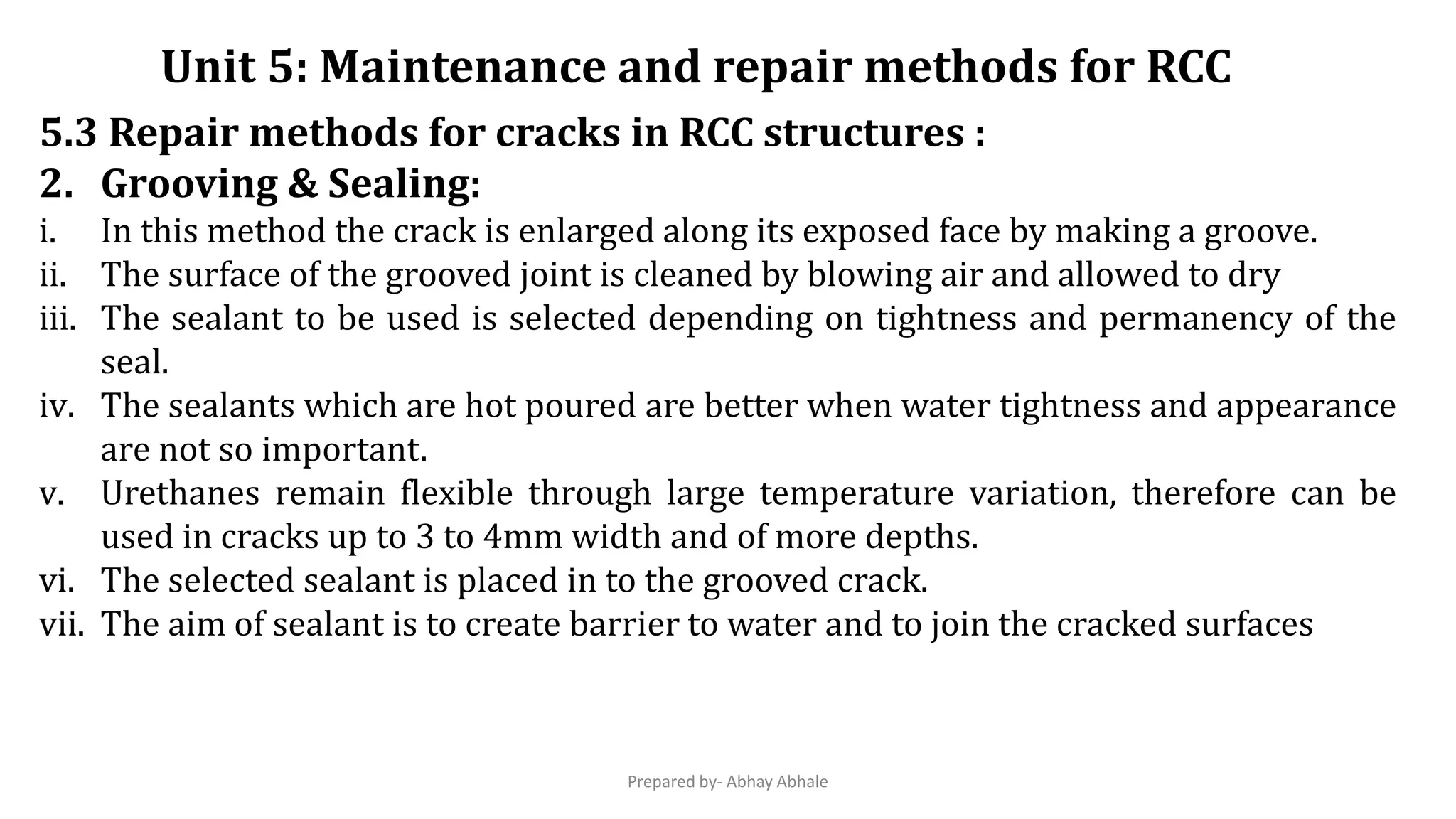Unit 5 maintenance and repair methods for rcc mrs | PPT