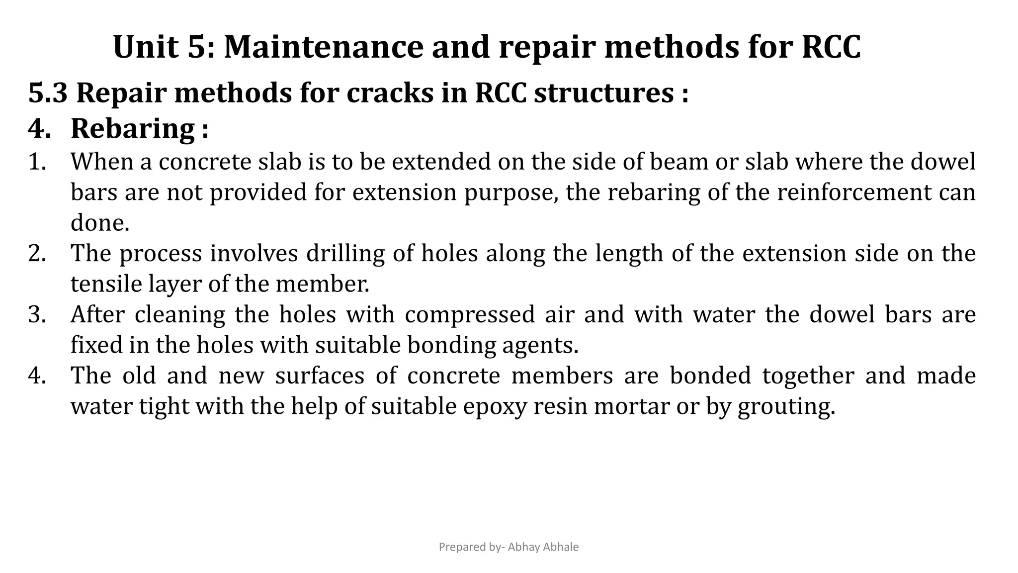 Unit 5 maintenance and repair methods for rcc mrs | PPT