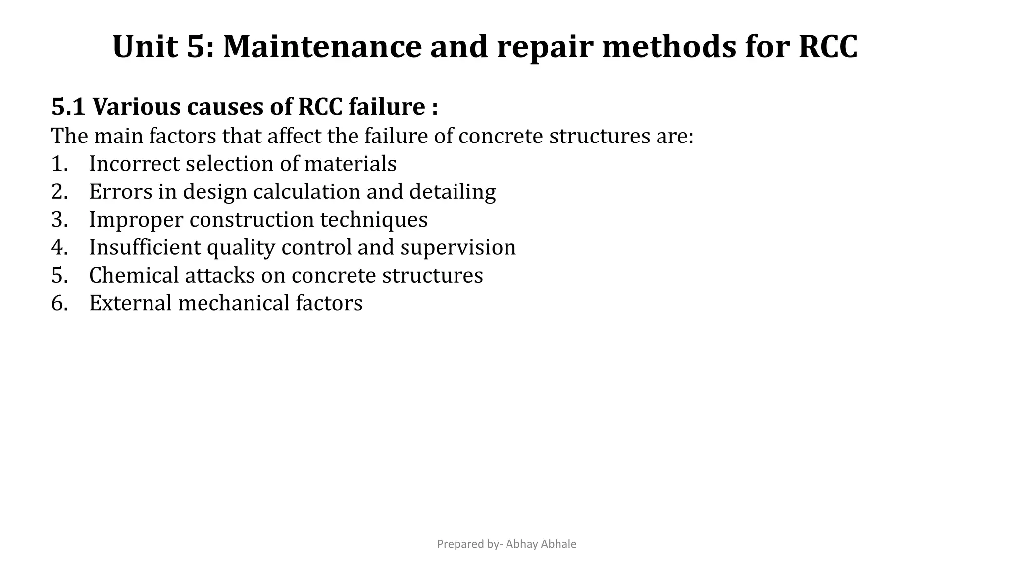 Unit 5 maintenance and repair methods for rcc mrs | PPT