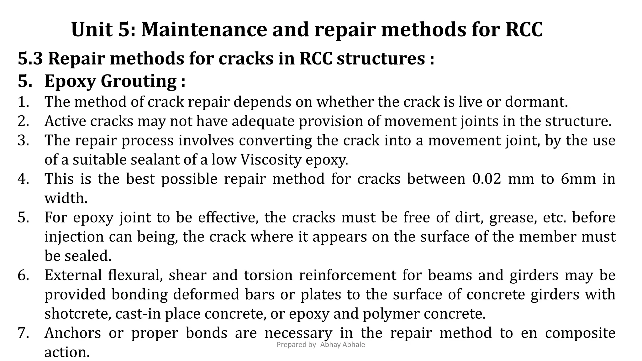Unit 5 maintenance and repair methods for rcc mrs | PPT